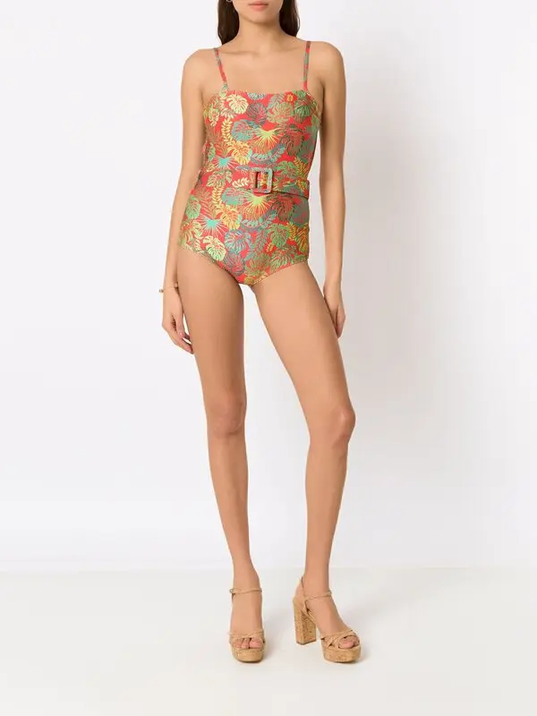AMIR SLAMA Palm Leaf Print Swimsuit