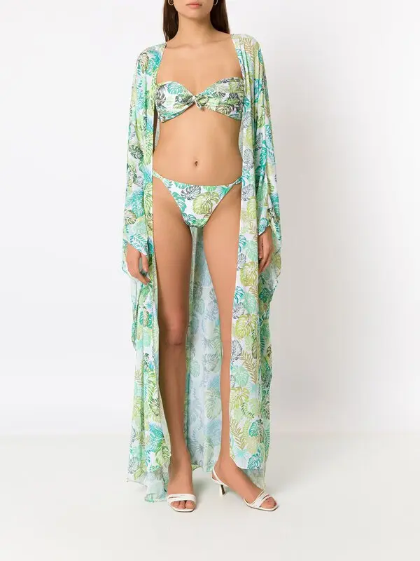 AMIR SLAMA Palm Leaf Print Bandeau Bikini