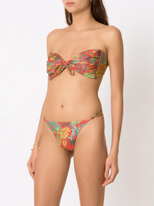 AMIR SLAMA Palm Leaf Print Bandeau Bikini