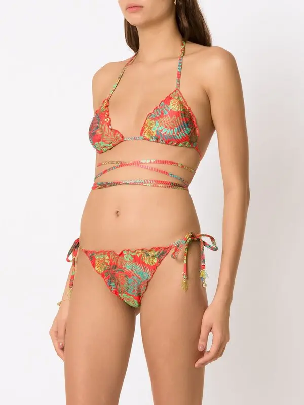 AMIR SLAMA Palm Leaf Print Bikini - Red