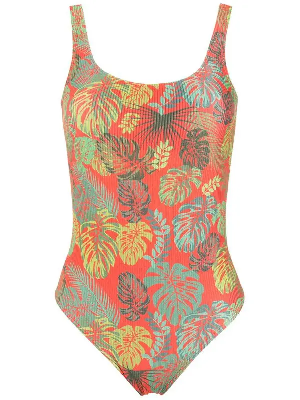 AMIR SLAMA Palm Leaf Print Swimsuit - Red