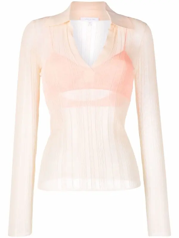 Patrizia Pepe Semi-sheer Ribbed Polo Shirt