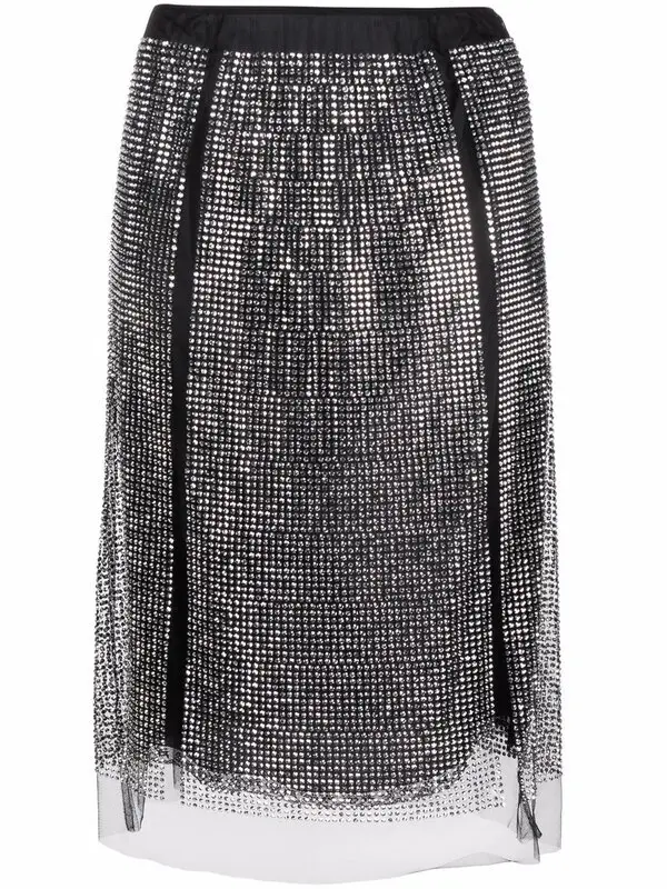 Prada Crystal-embellished Satin-trim Skirt