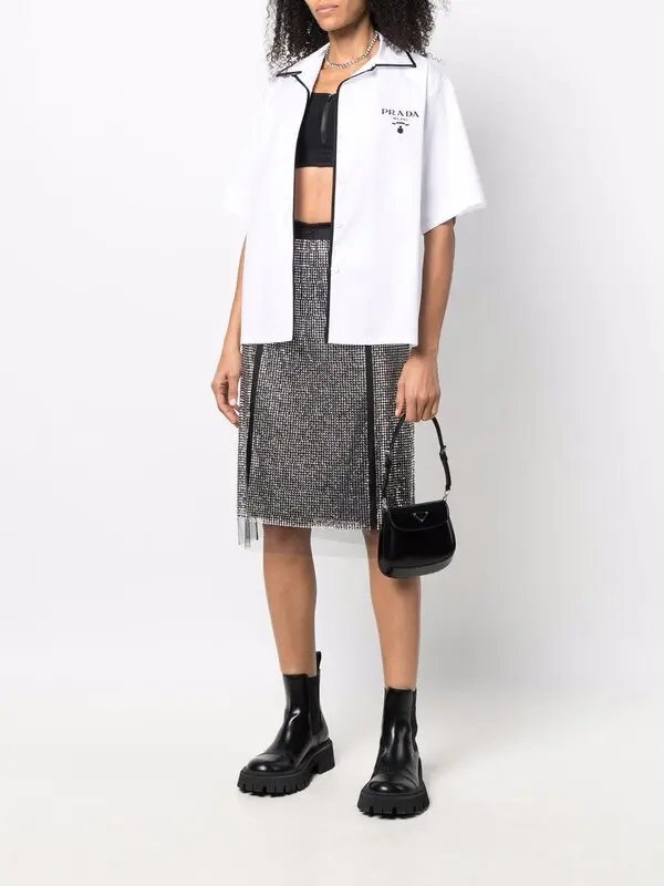 Prada Crystal-embellished Satin-trim Skirt