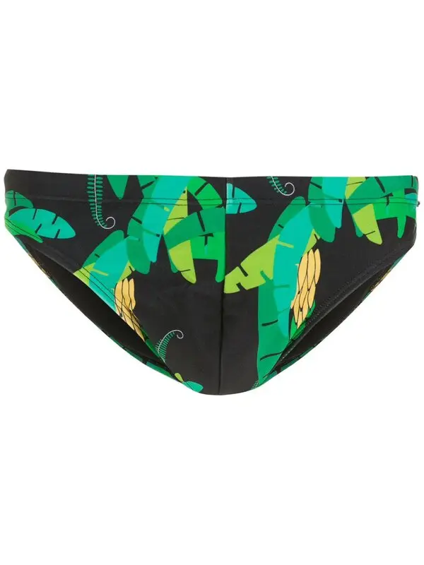 AMIR SLAMA Leaf-print Swimming Trunks - Black