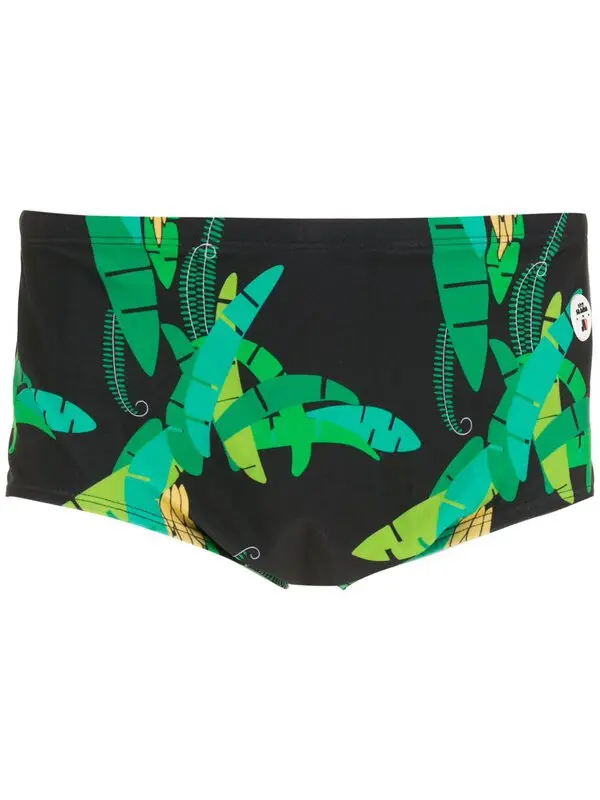 AMIR SLAMA Leaf-print Swimming Trunks - Black