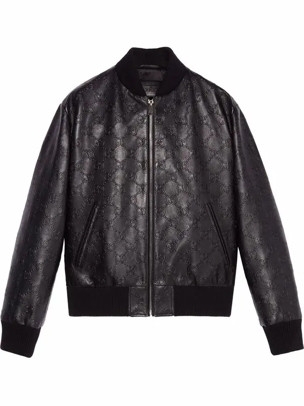 Gucci Gg-debossed Leather Jacket