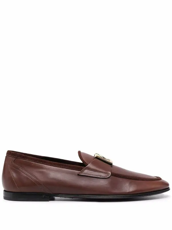 Dolce & Gabbana Interlocking Dg-plaque Loafers - Brown