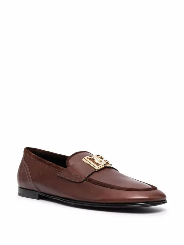Dolce & Gabbana Interlocking Dg-plaque Loafers - Brown