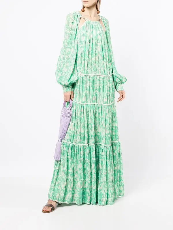 Simkhai Long Puff Sleeve Floral Print Maxi Dress