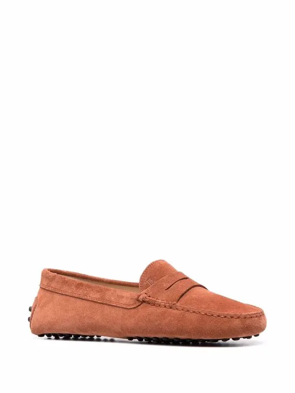 TOD'S Almond Toe Suede Loafers - Orange