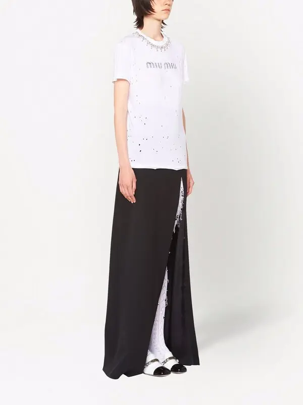 Miu Miu Crystal-Embellished Logo-Print T-Shirt - White | Editorialist