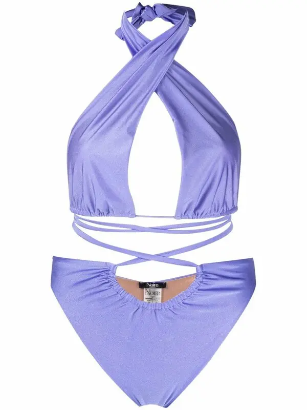 NOIRE SWIMWEAR Lattice-strap Halterneck Swimsuit - Blue