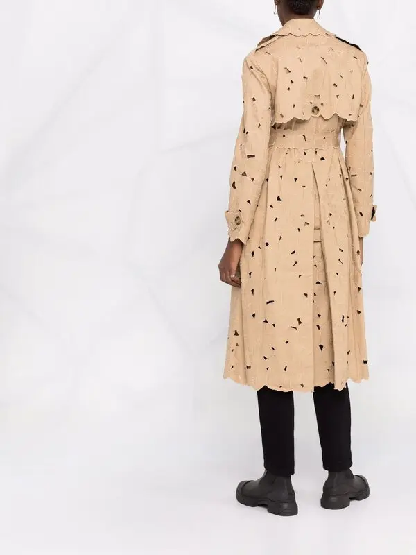 Red Valentino Floral-Embroidered Cut-Out Trench Coat In Neutrals
