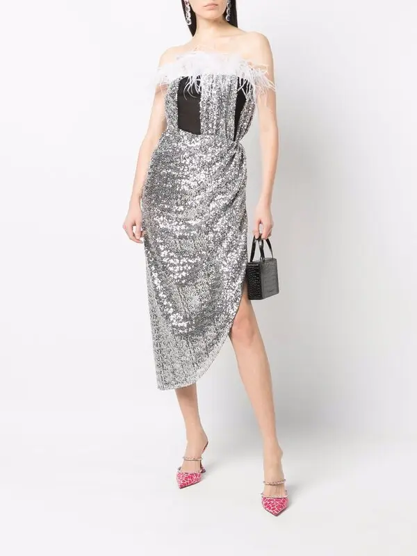 Nervi Feather-detail Sequin Dress
