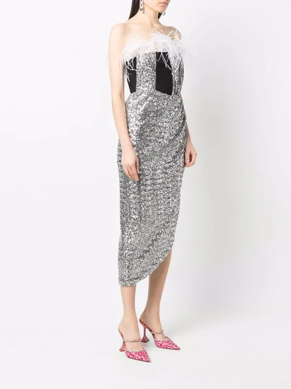 Nervi Feather-detail Sequin Dress