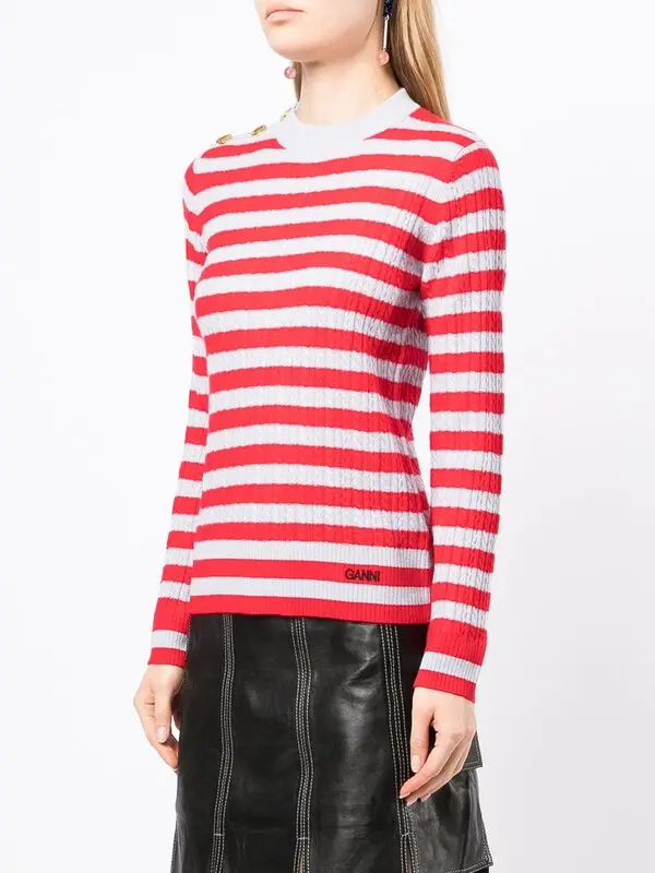 GANNI Striped Cable Knit Jumper