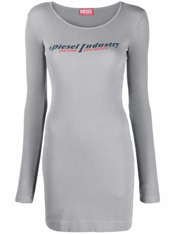 DIESEL® Logo Print Ribbed Sweater Dress