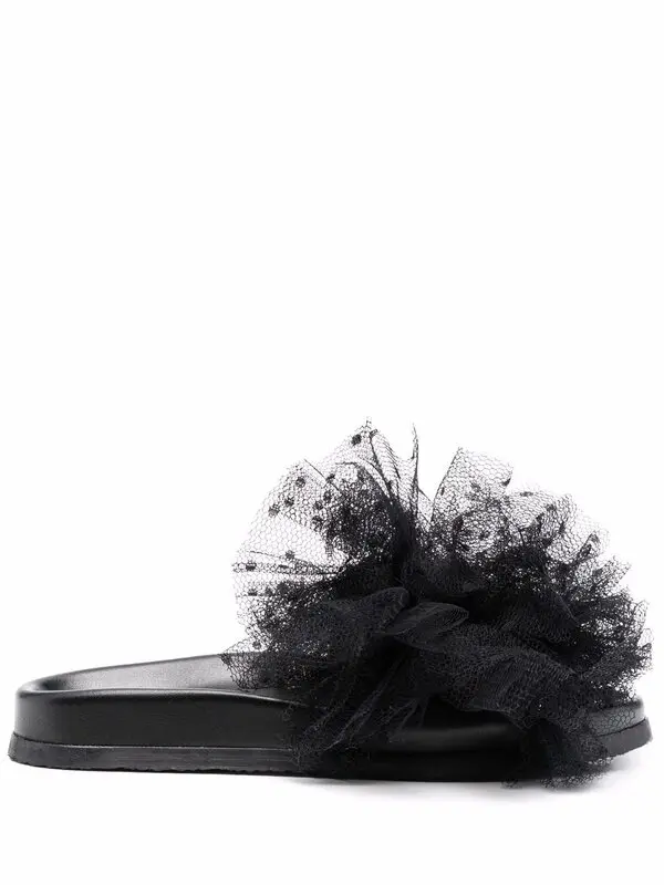 Red Valentino Point D'esprit Tulle Slip-on Sandals - Black