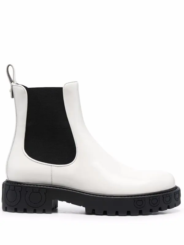 FERRAGAMO Leather Chelsea Boots - White