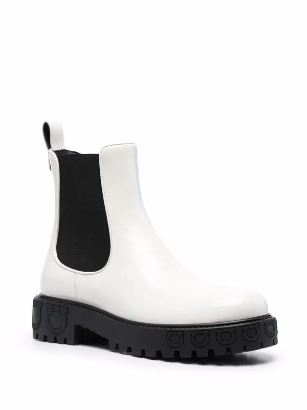 FERRAGAMO Leather Chelsea Boots - White
