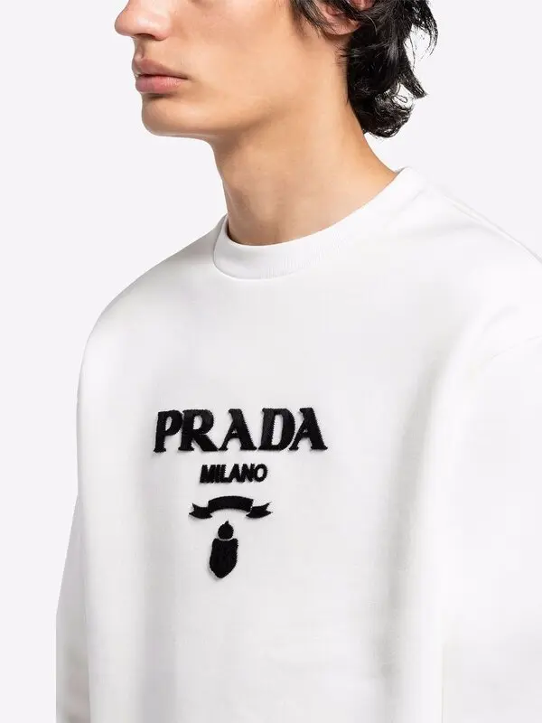 Prada Chenille-Logo Sweatshirt - White | Editorialist