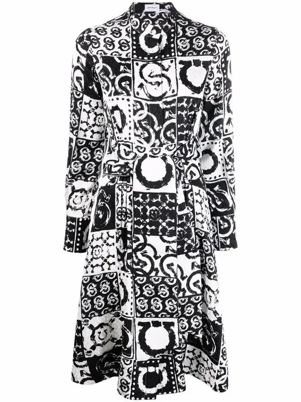 FERRAGAMO Gancini Print Silk Shirt Dress
