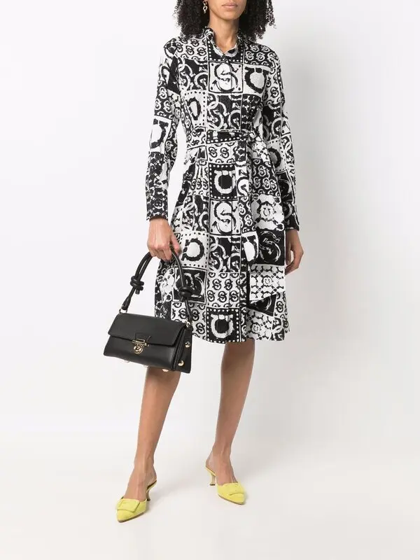 FERRAGAMO Gancini Print Silk Shirt Dress
