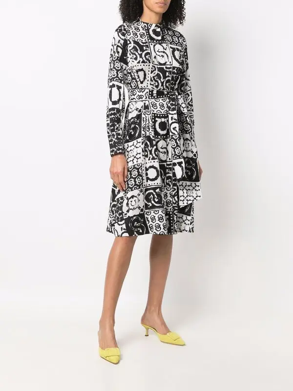FERRAGAMO Gancini Print Silk Shirt Dress