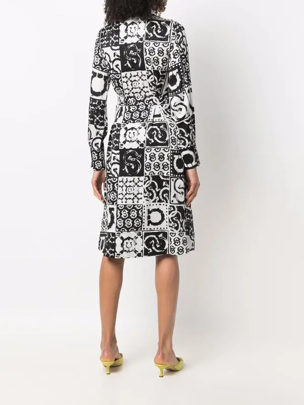 FERRAGAMO Gancini Print Silk Shirt Dress