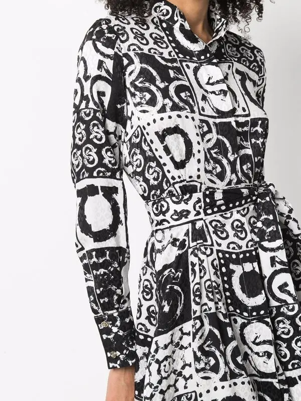 FERRAGAMO Gancini Print Silk Shirt Dress