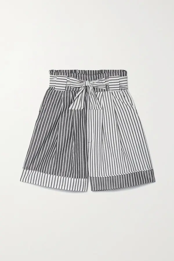 Solid & Striped The Talia Belted Striped Cotton-blend Shorts