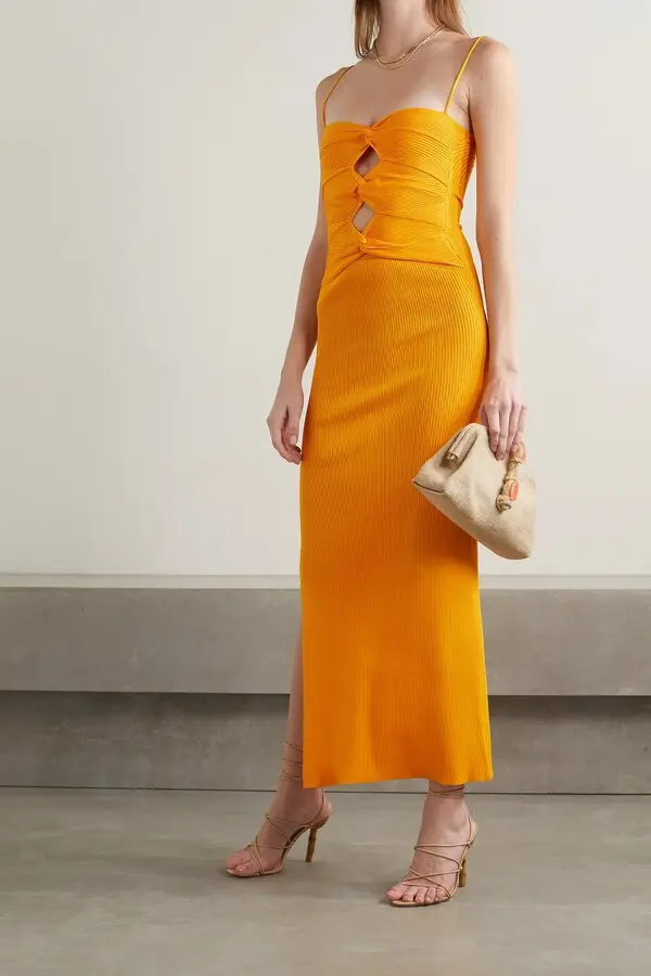 Cult Gaia Honey Twist-Front Cutout Ribbed-Knit Dress - Orange | Editorialist