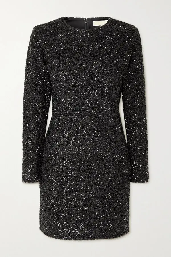 Michael Kors Sequined Stretch-Tulle Mini Dress - Black | Editorialist
