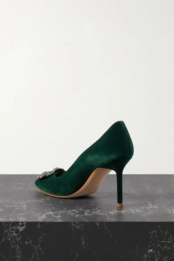 Manolo Blahnik Hangisi 90 Crystal-embellished Velvet Pumps