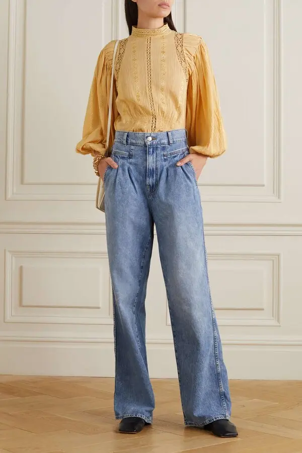 Isabel Marant Jassie Lace-Trimmed Embroidered Cotton-Blend Crepon