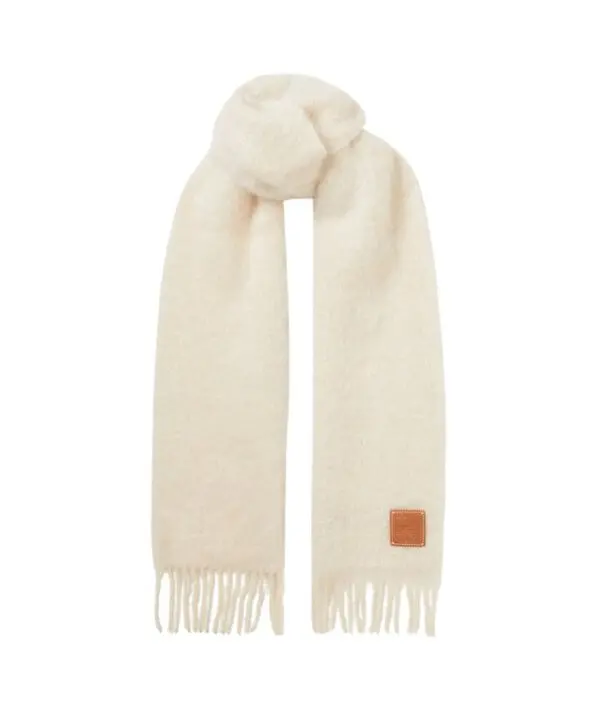 Loewe Leather-trimmed Fringed Mohair-blend Scarf - Ecru