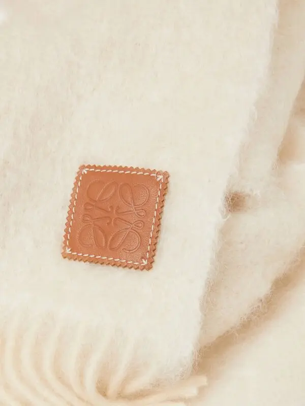 Loewe Leather-trimmed Fringed Mohair-blend Scarf - Neutrals