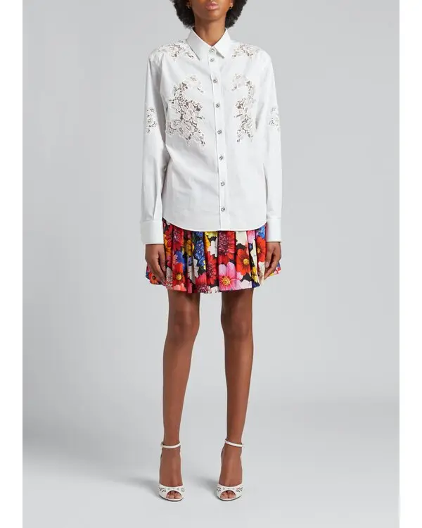 Dolce & Gabbana Lace Insert Poplin Shirt W/ Crystal Buttons