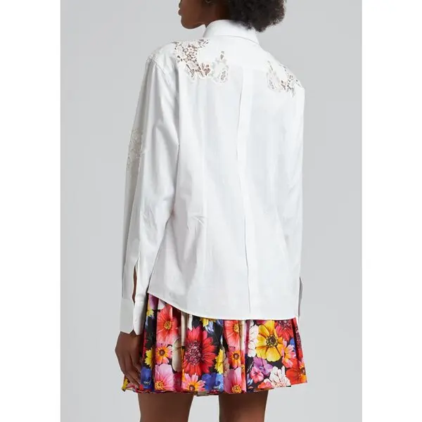 Dolce & Gabbana Lace Insert Poplin Shirt W/ Crystal Buttons