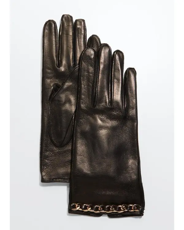 Portolano Chain Napa Leather Short Gloves - Black