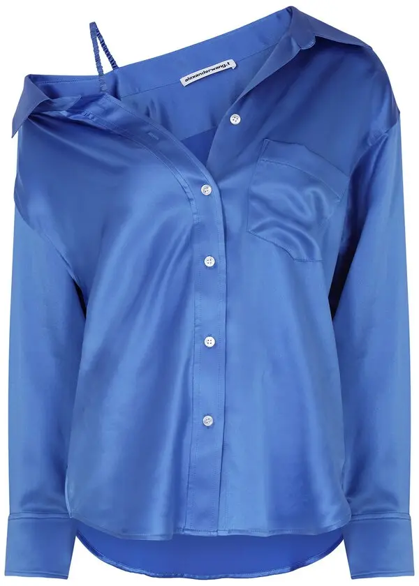 Alexander Wang Blue Off-the-shoulder Silk Shirt