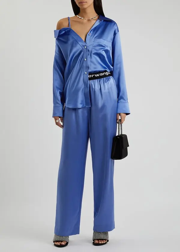 Alexander Wang Blue Off-the-shoulder Silk Shirt