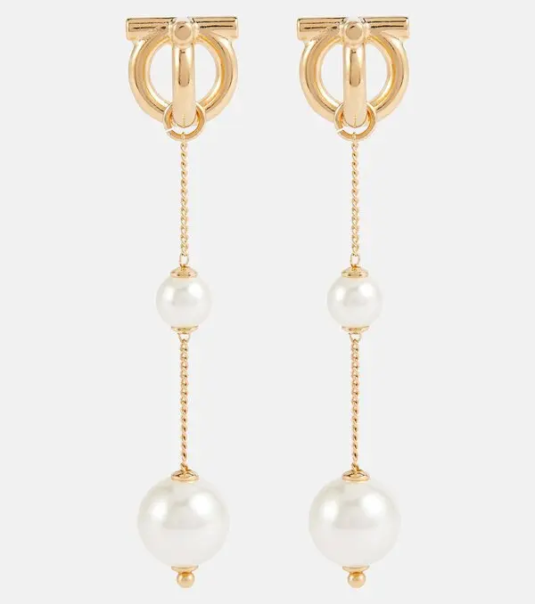 FERRAGAMO Gancini Faux Pearl Drop Earrings - Gold