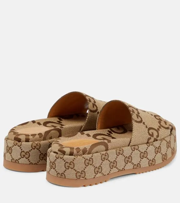 Gucci Gg Maxi Canvas Platform Slides - Beige