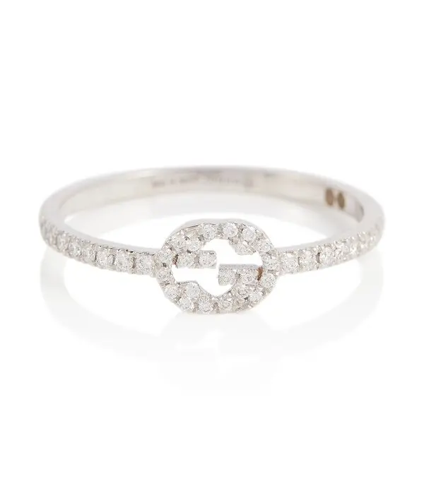 Gucci Gg 18kt White Gold Ring With Diamonds