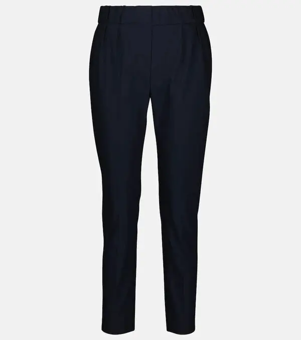 Brunello Cucinelli Cotton-blend Tapered Trousers - Blue