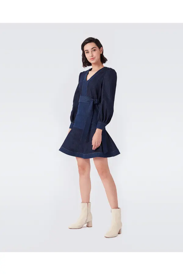 Diane Von Furstenberg Santiago Denim Mini Dress In Blue - 50% Off |  Editorialist