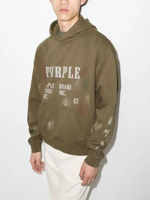 PURPLE BRAND Logo-print Long-sleeve Hoodie - Green