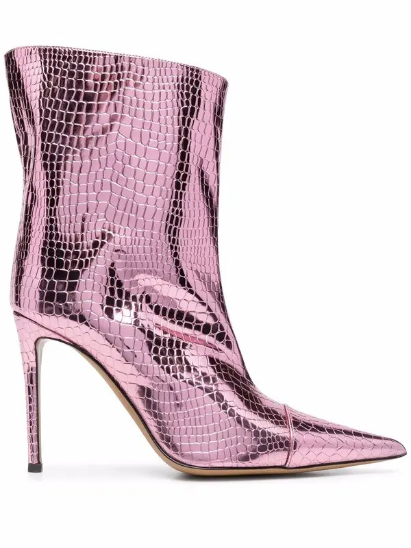 Alexandre Vauthier Crocodile-effect 105mm Ankle Boots - Pink